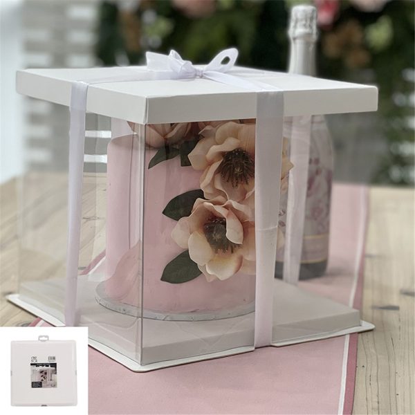 ACETATE CAKE BOX 10X10X10 INCLUDES 3M WHITE RIBBON - Peci Australia Pty Ltd