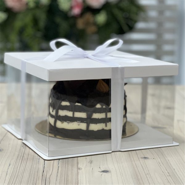 ACETATE CAKE BOX 10X10X6 INCLUDES 3M WHITE RIBBON - Peci Australia Pty Ltd